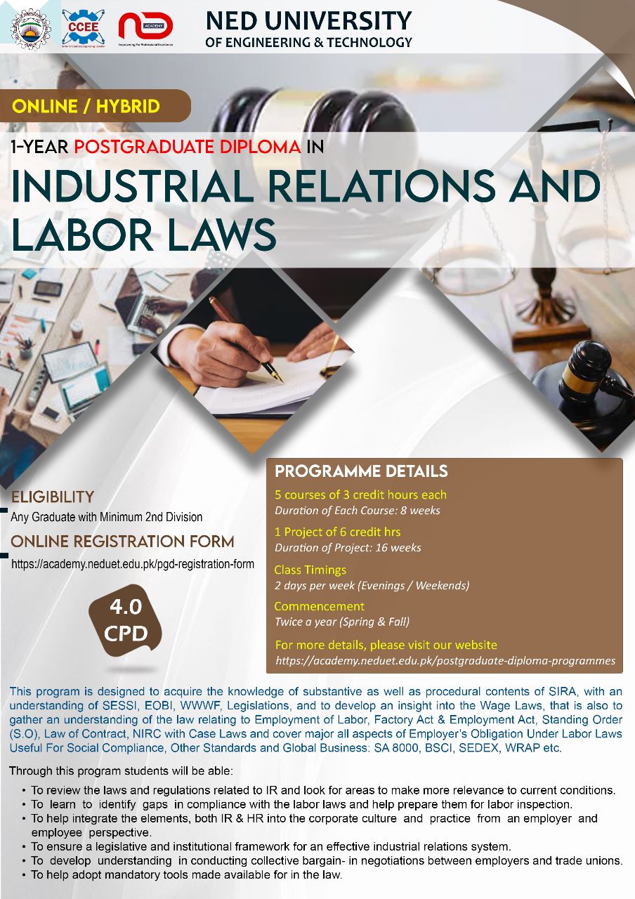 PGD in Industrial Relations And Labor Laws | NED Academy - CCEE | CMPP | PTMC